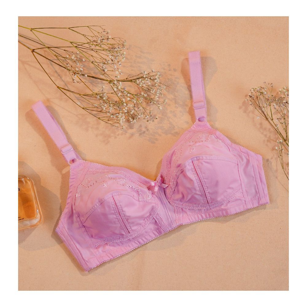 IFG Women's Comfort Bra, Woven Cotton, Embroidered, 15, Vintage Pink