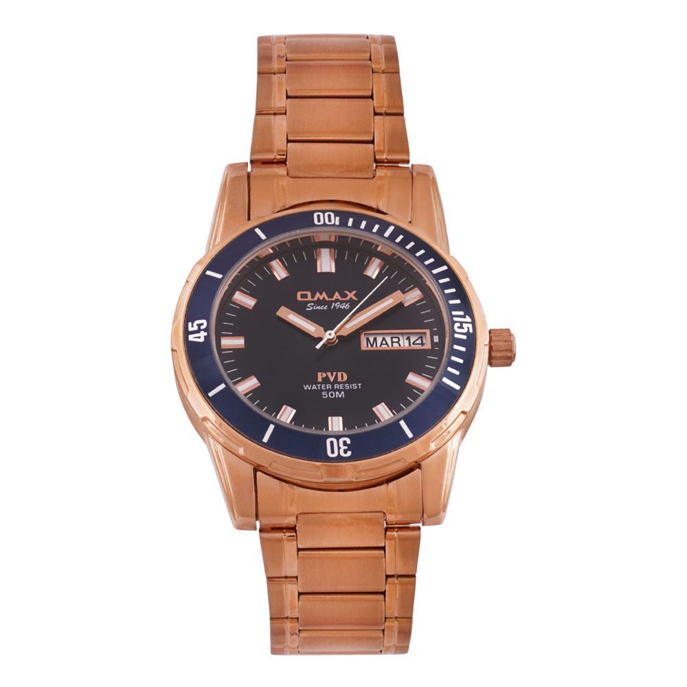 Buy Omax Rust Gold Round Dial With Bracelet & Black Background Men's ...