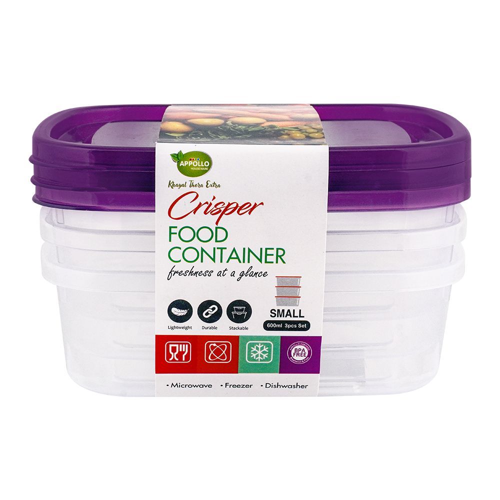 Buy Appollo Crisper Food Container 3's Set, Purple, 600ml Online at ...