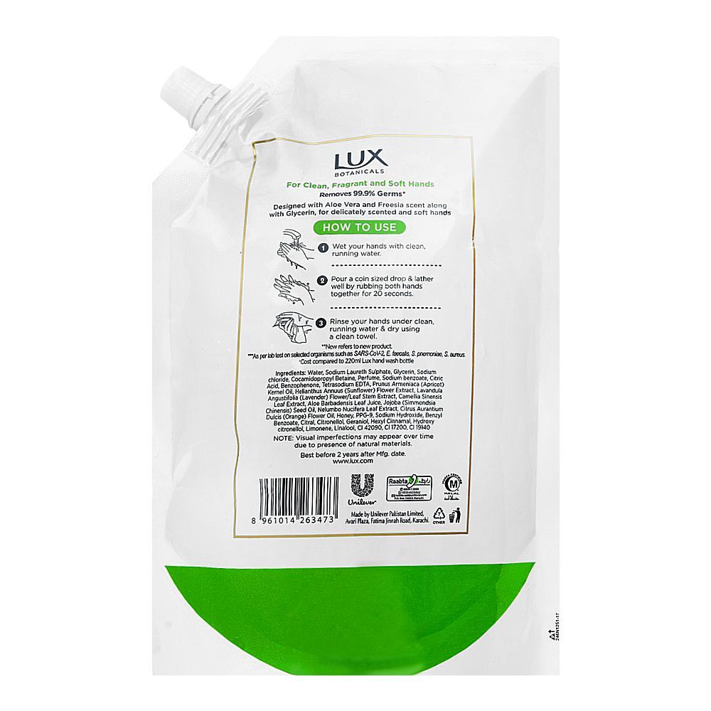 Lux Botanicals Freesia & Aloe Vera Scent Hand Wash Refill, 450ml Save ...