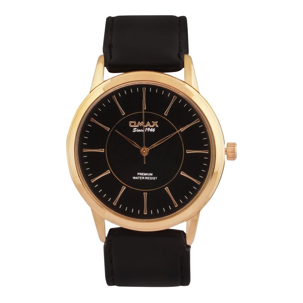 Buy Omax Women's Rust Gold Round Dial With Plain Black Strap Analog ...
