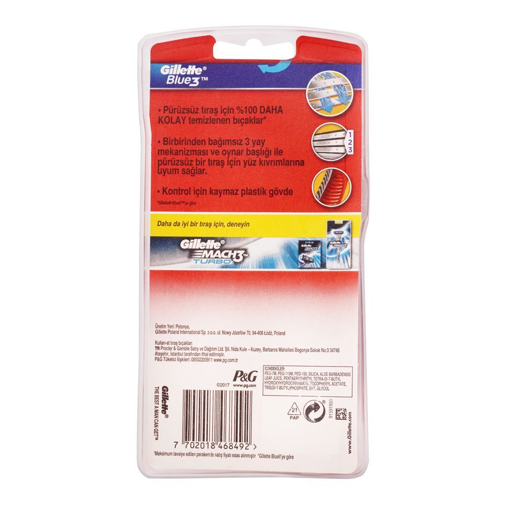 Buy Gillette Blue 3 TFF Turk Milli Football Brand Disposable Razor, 8 ...