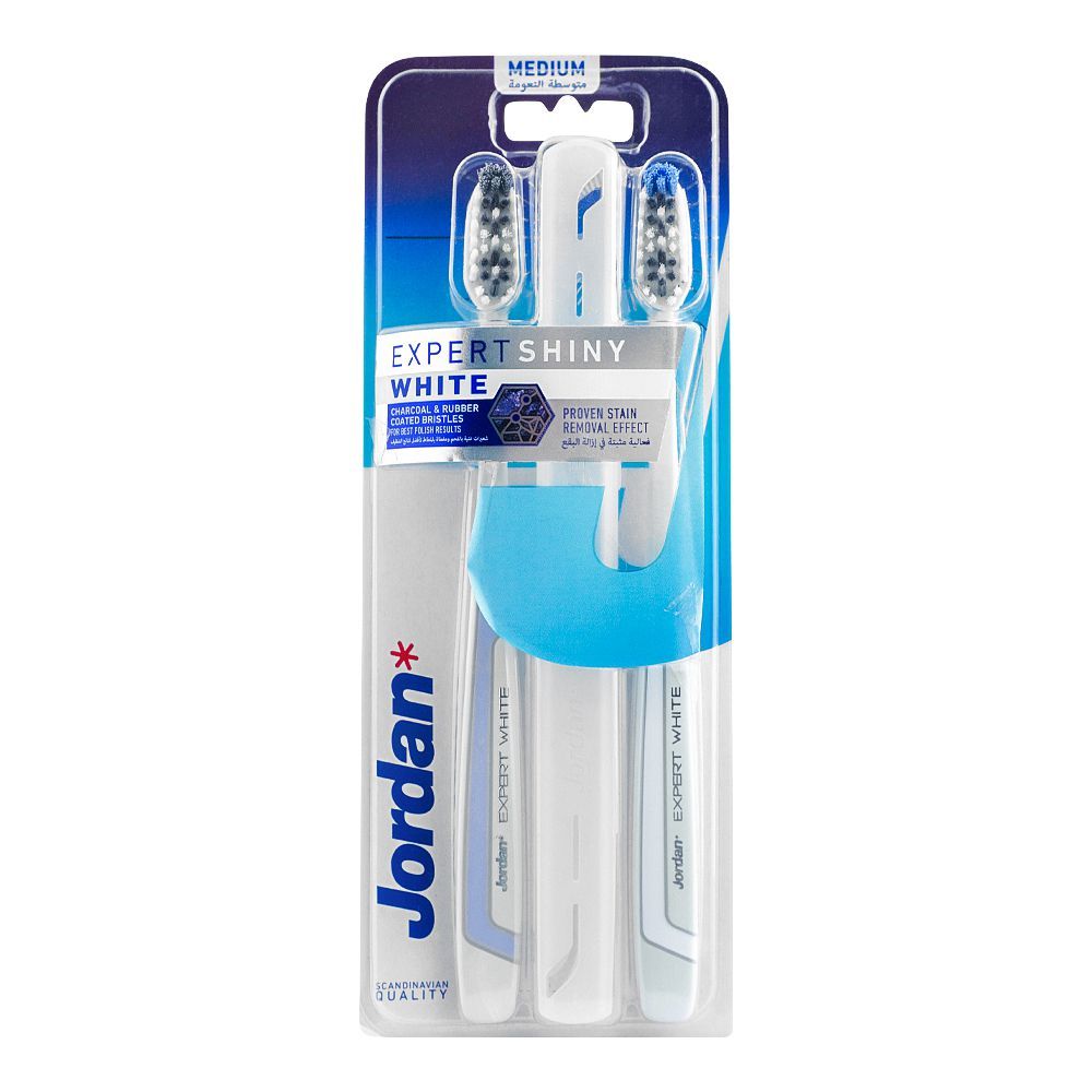 Purchase Jordan Expert Shiny White Toothbrush With Case, Medium, 2-Pack ...