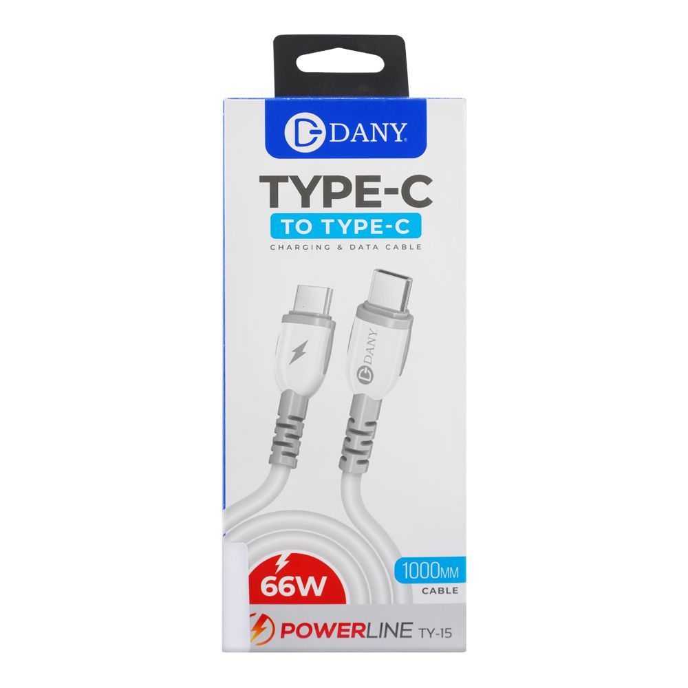 Buy Dany Powerline Type-C To Type-C Charging & Data Cable, White, TY-15 ...