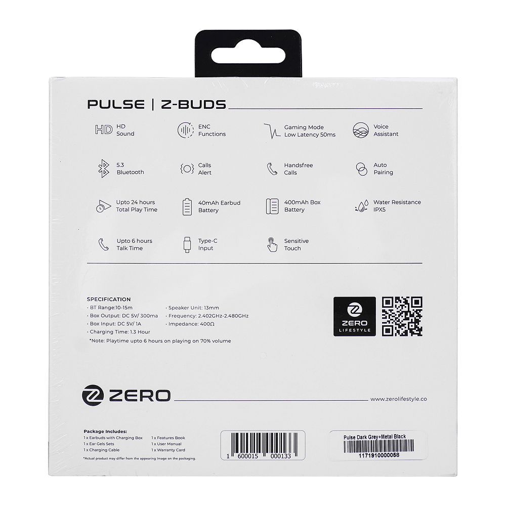 Purchase Zero Pulse Z ENC Wireless Earbuds, Dark Grey & Metal Black ...