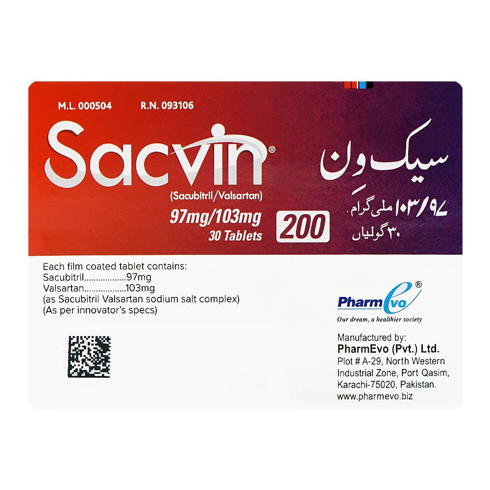 PharmEvo Sacvin 200 Tablet, 97mg/103mg, 30-Pack