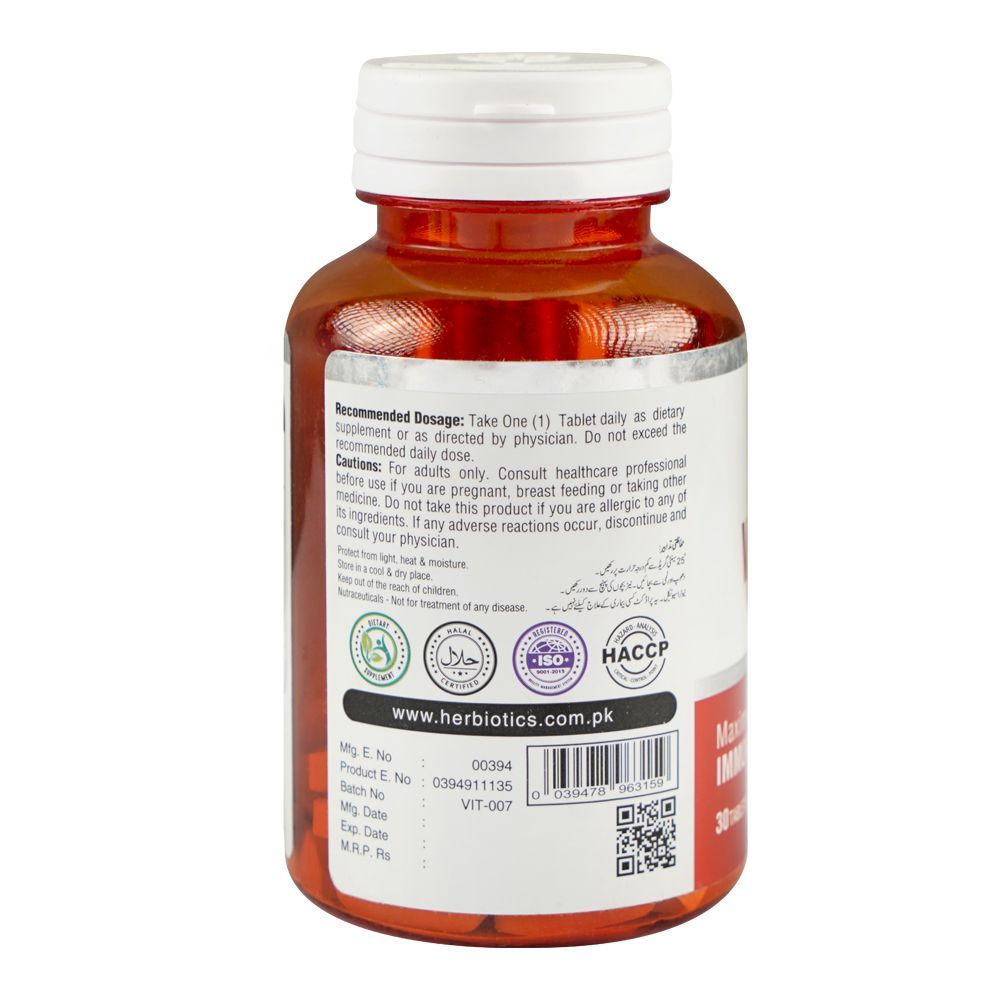 Herbiotics Vitix-C Vitamin-C 1000mg Supplement Tablet, 30-Pack