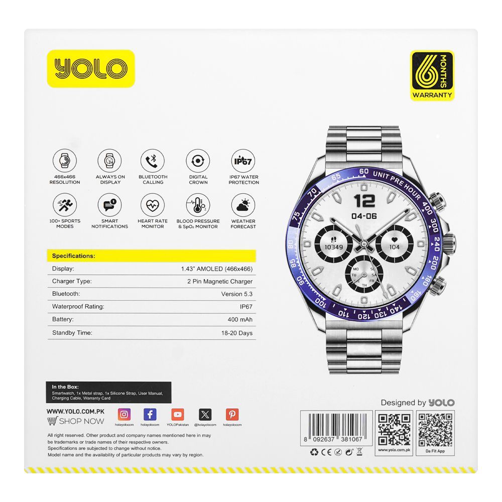Buy Yolo 1.43" Amoled Display Tag Smart Watch, IP67 Water Resistance ...