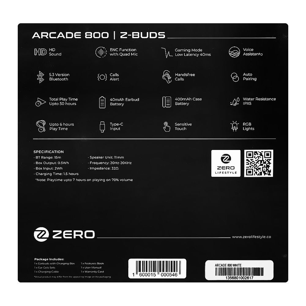 Purchase Zero Arcade 800 Wireless Earbuds, 40ms Hyper Low Latency, RGB ...