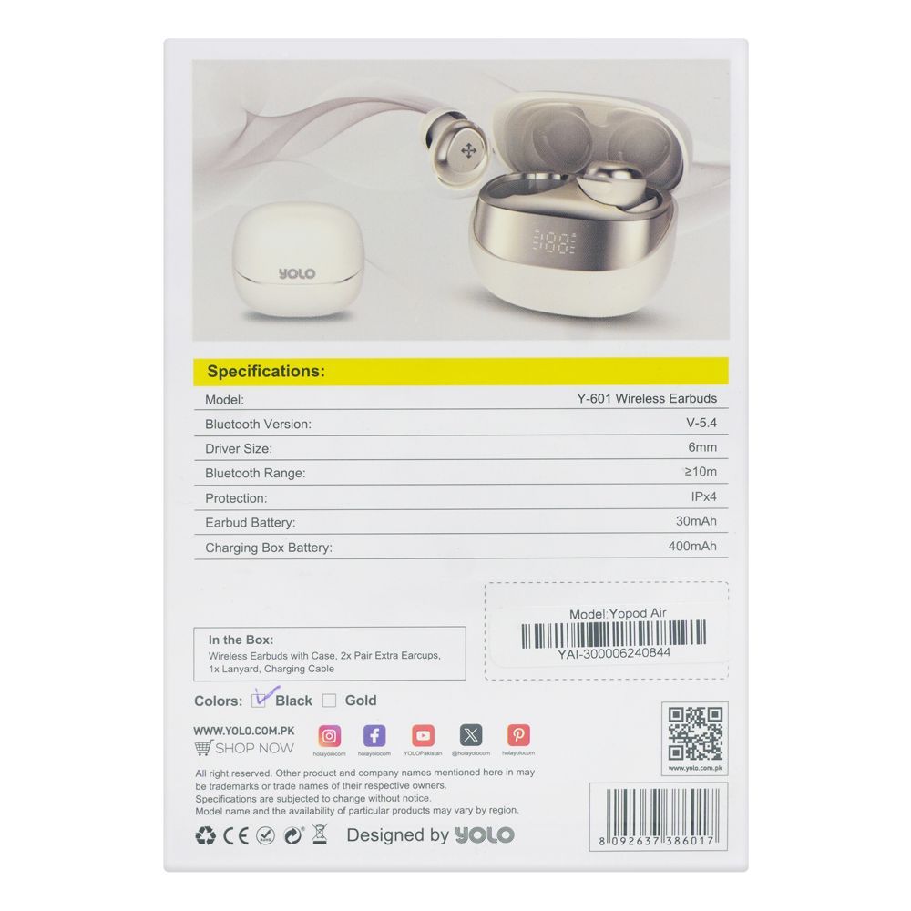 Order Yolo Yopod Air Wireless Earbuds, Black, Y-601 Online at Special ...