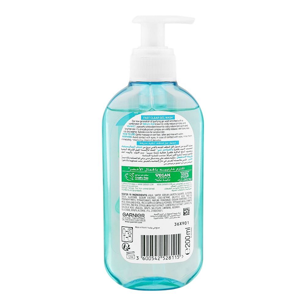 Garnier SkinActive Fast Clear Gel Face Wash with Salicylic Acid, 200ml