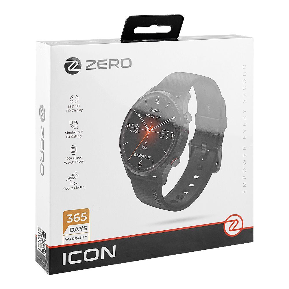 Zero 1.38" TFT HD Display Icon Smart Watch, IP68 Water Resistant, Jet Black