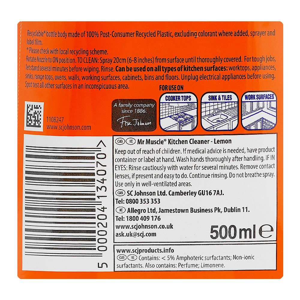Mr. Muscle Kitchen Cleaner Degreaser Spray, 500ml