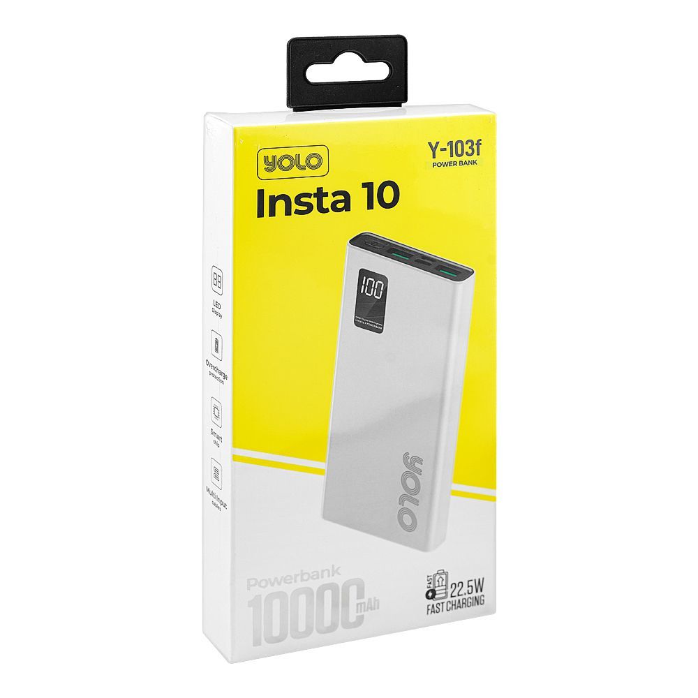 Yolo Insta 10 Power Bank (10000mAh, 22.5W), White, Y-103F