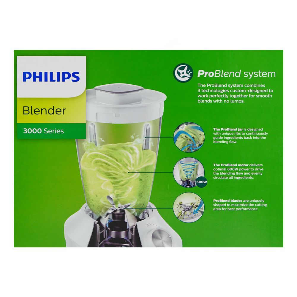 Philips 3000 Series Blender, 2000ml Plastic Jug, 600W, HR2191/30