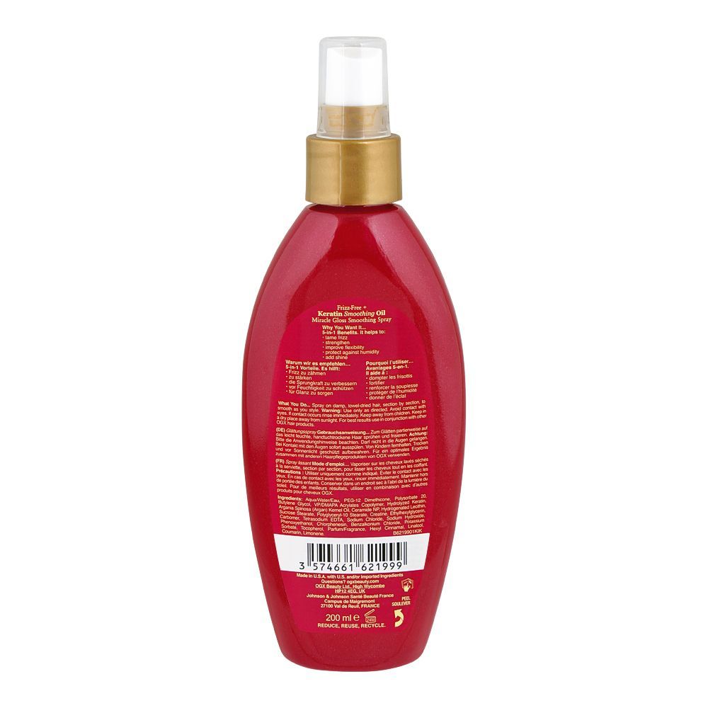 OGX Frizz-Free + Keratin Smoothing Oil Miracle Gloss Hair Spray, 200ml