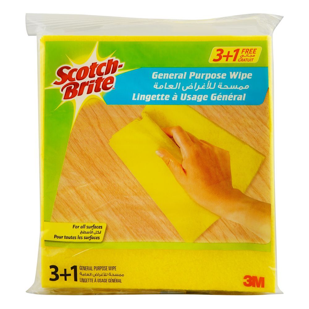 Scotch-Brite Multi-Purpose Cleaning Wipe, Yellow, 4-Pack (3+1 Free)