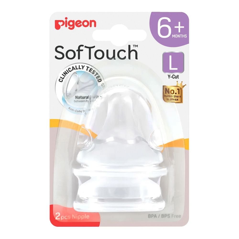 Pigeon Softouch Nipples L Y Cut For 6 Months 2 Pack A81268