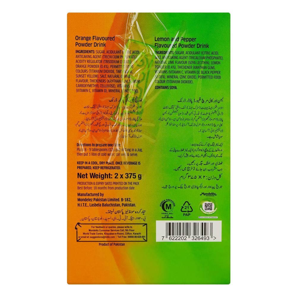 Tang Orange, Lemon & Pepper Powdered Drink Pouch, 375g Each, Promo Pack