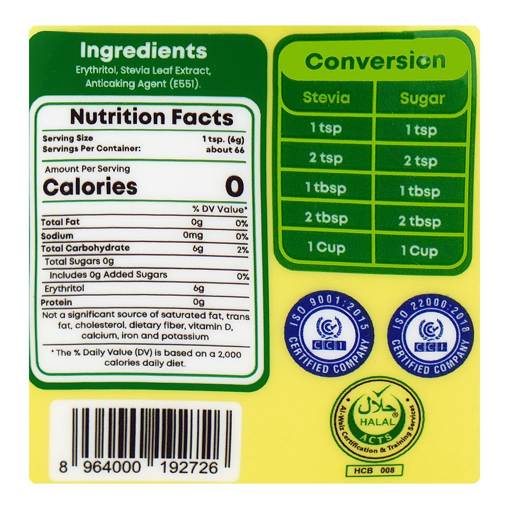 Sucral Stevia Powder Jar, 100% Natural, Zero Sugar & Calorie Sweetener ...