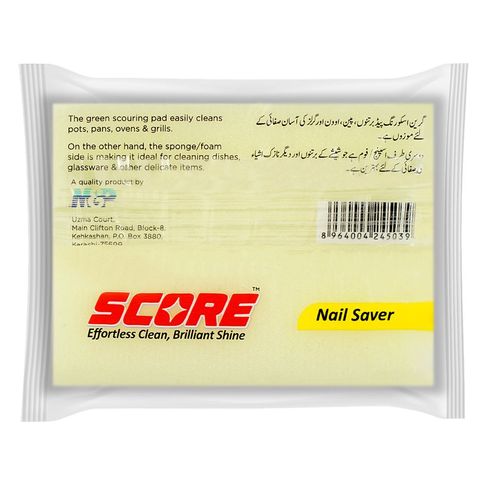 Score Kitchen Green Scourer With Sponge, Nail Saver, 1-Pack
