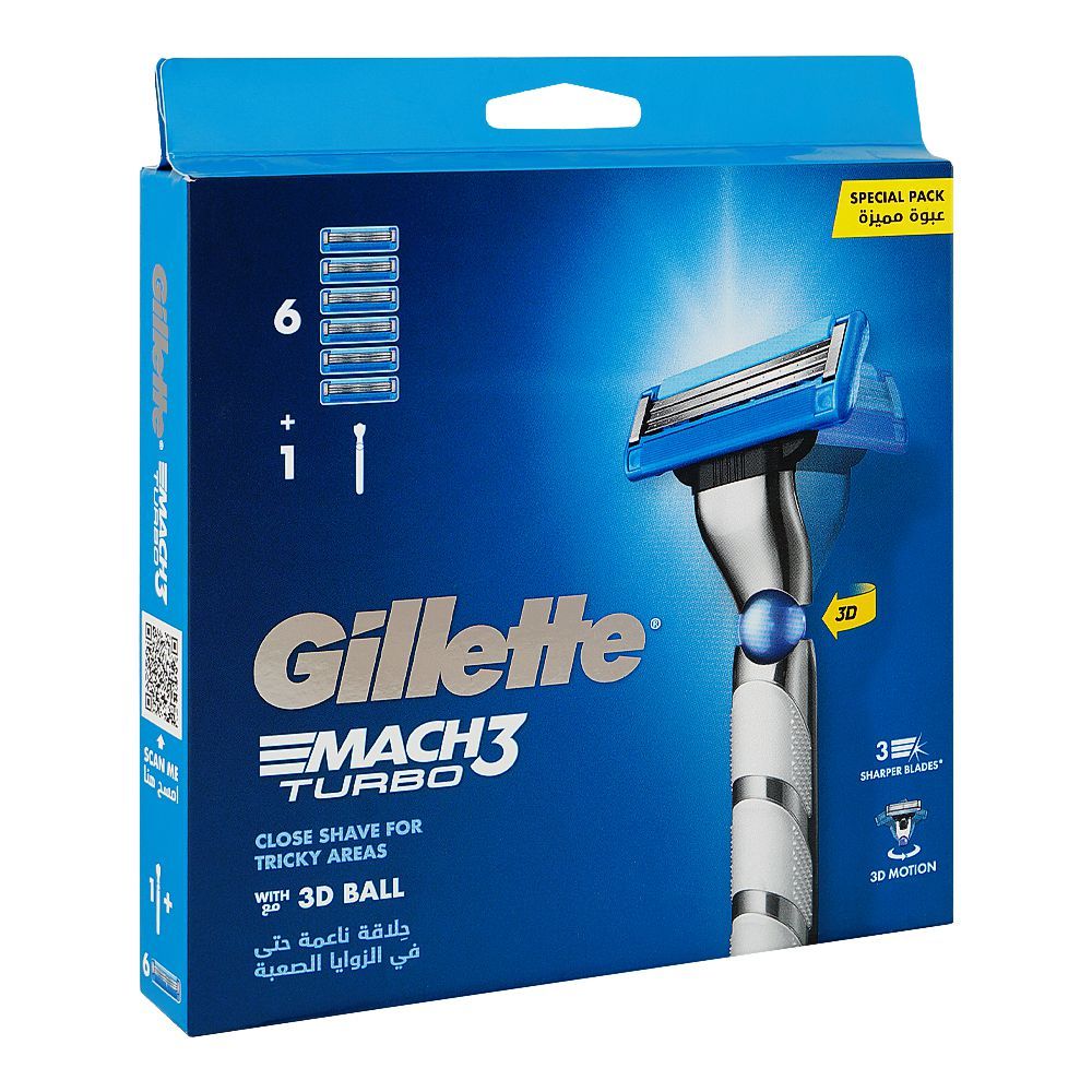 Gillette Mach3 Turbo 3D Ball Razor Handle With 6 Blades, Special Pack