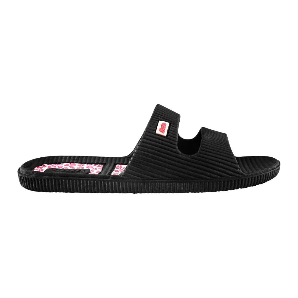 Bata Women's Rubber Slide Slippers, Black Red, 6726347