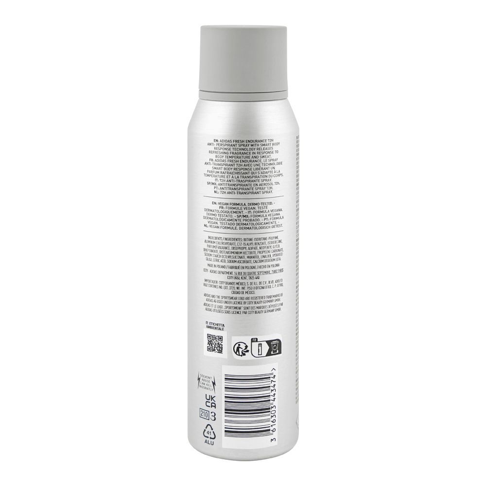 Adidas Fresh Endurance 72H Anti-Perspirant Deodorant Body Spray, For ...