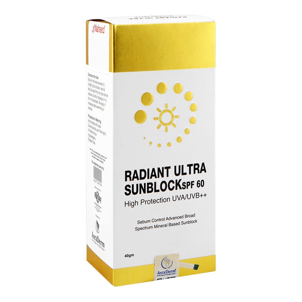 Radiant Ultra Sun Block, SPF60, Aloe Vera, For Sensitive Skin, 40g