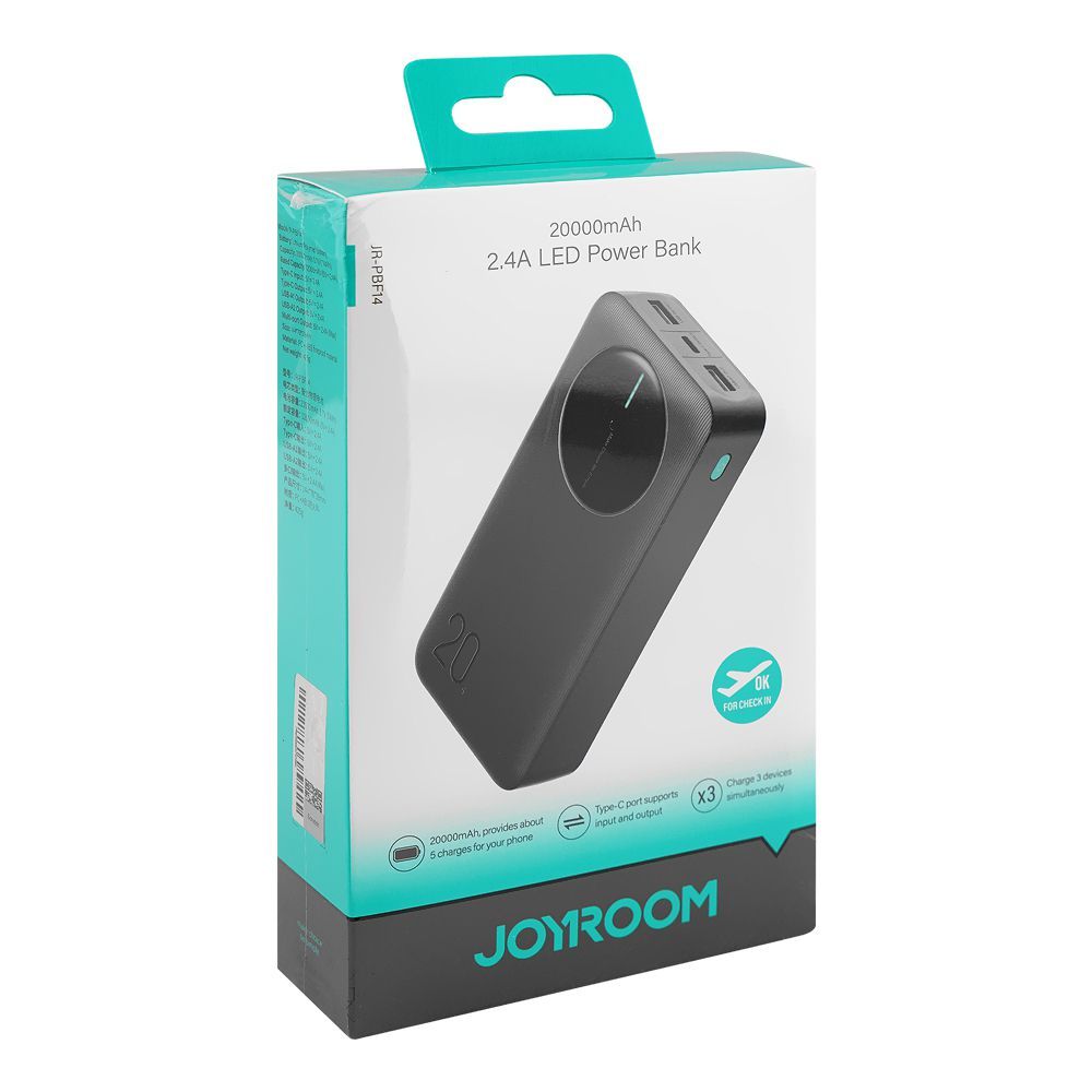 Joyroom 2.4A LED 20000mAh Power Bank, Black, JR-PBF14