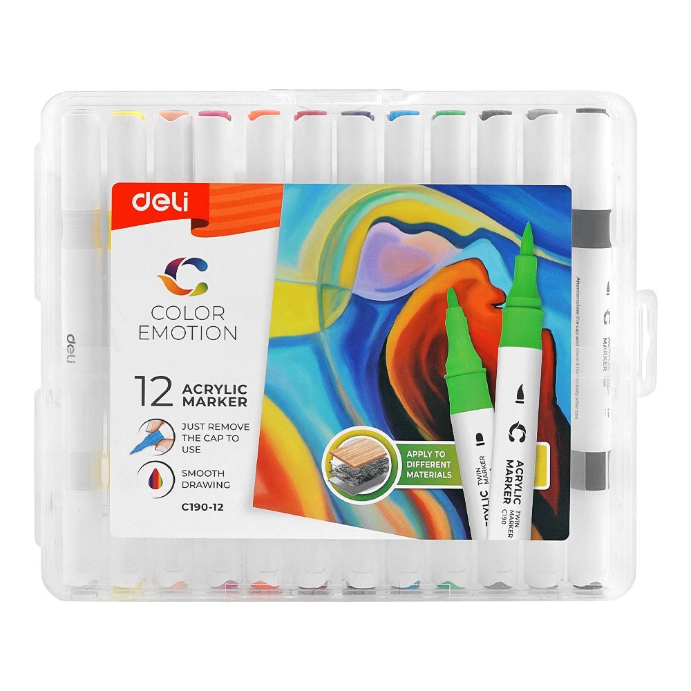 Deli Color Emotion Acrylic Marker Assorted 12-Pack, EC19012