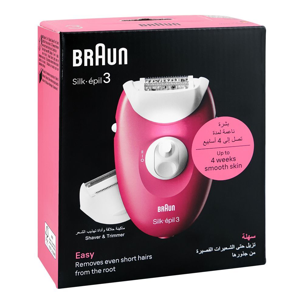 Braun Silk-epil 3 Legs & Body Epilator 3032, White/Pink