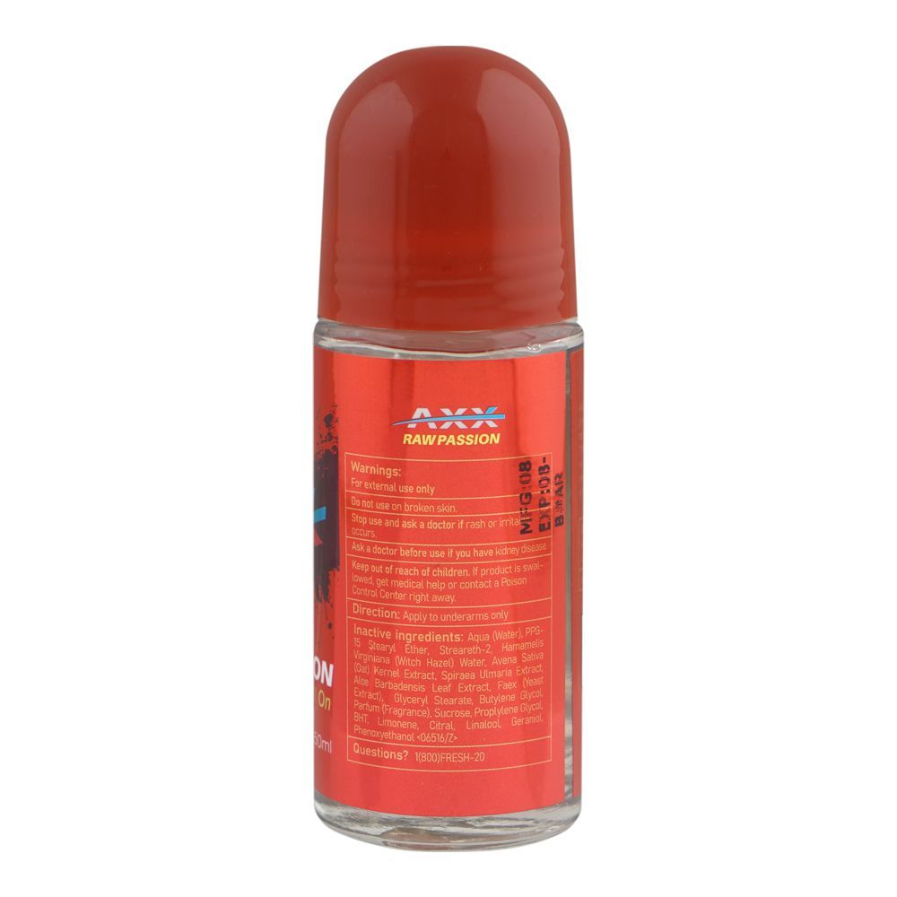 AXX Raw Passion Deodorant Roll On, For Men, 50ml