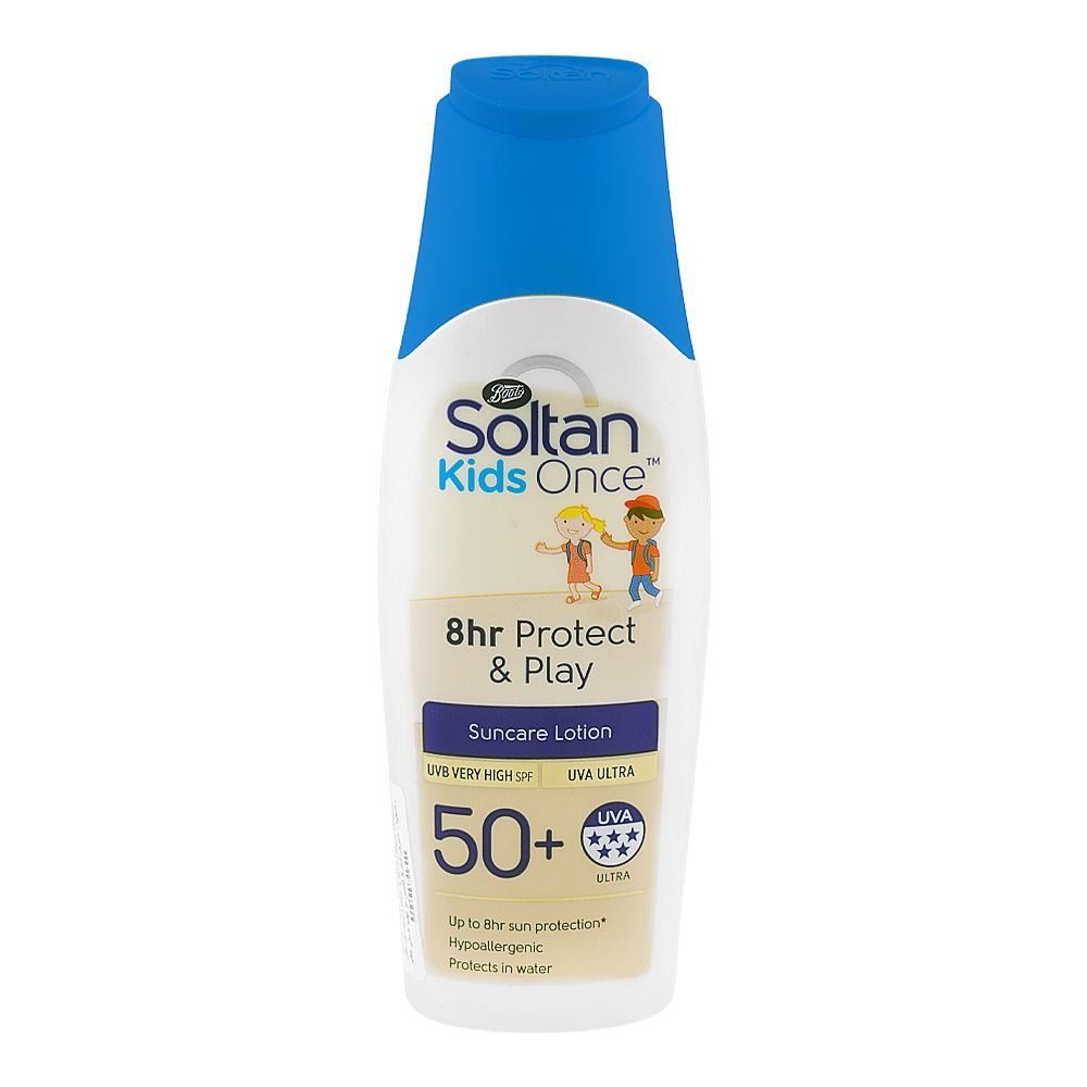 Boots Soltan Kids Once 8Hr Protect & Play 50+ Suncare Lotion, 200ml