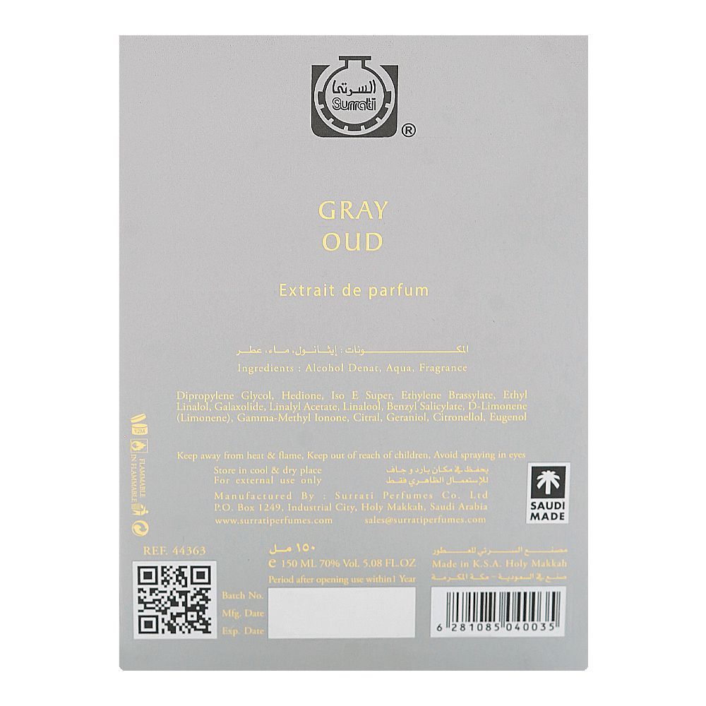 Surrati Gray Oud, Extrait De Parfum, For Men & Women, 150ml