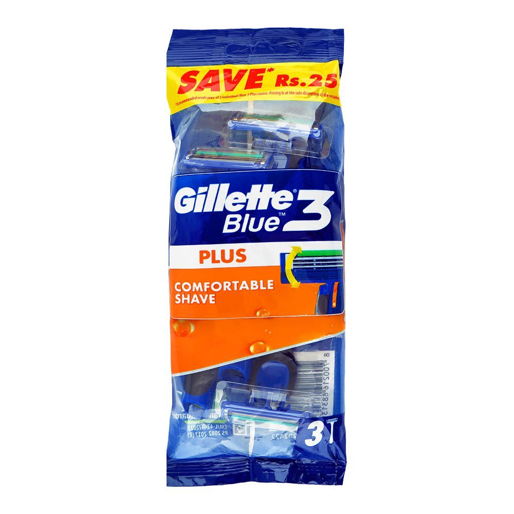 Gillette Blue 3 Plus Disposable Razors, 3-Pack