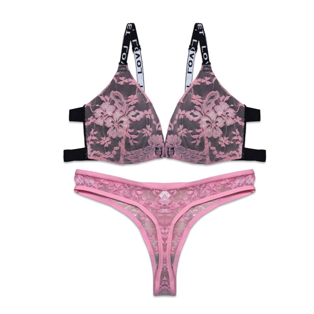 Sajiero Women's Padded Embroidered Bra Set, Lace-Net, Non-Wired ...