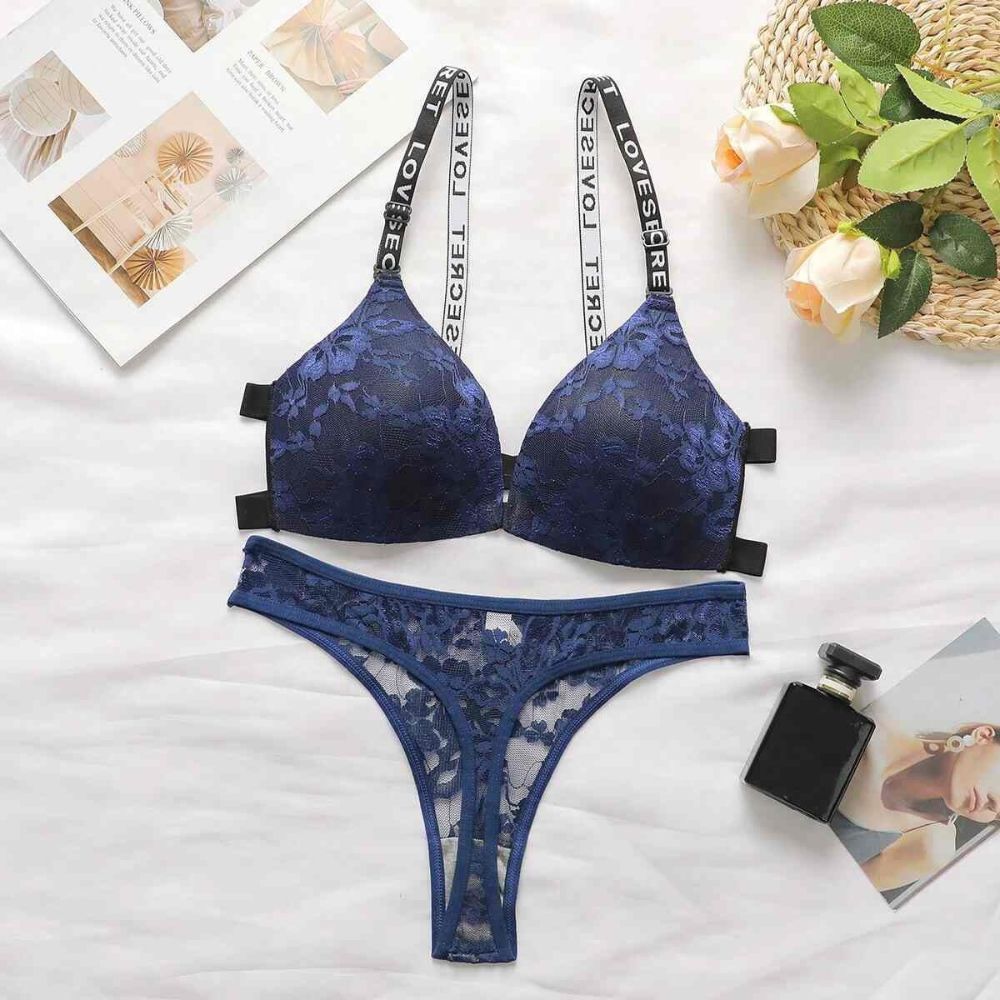 Sajiero Women's Padded Embroidered Bra Set, Lace-Net, Non-Wired ...