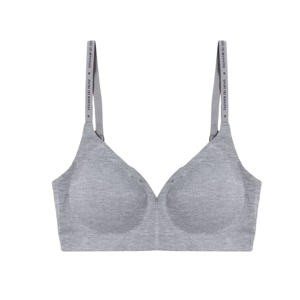 Sajiero Women's Seamless Ribbed Soft Form Padded Bra, Spandex, Grey, 301770
