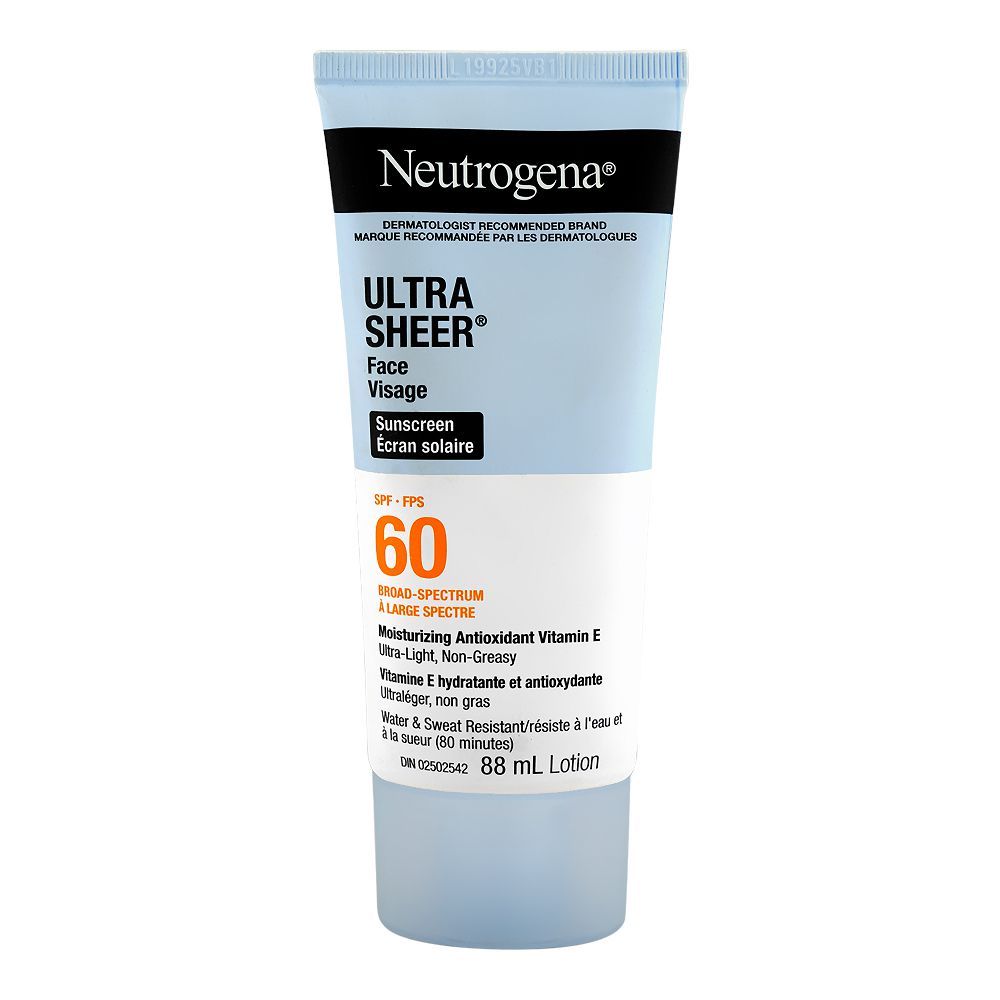 Neutrogena Ultra Sheer Face Visage Sunscreen, SPF-60, Antioxidant ...
