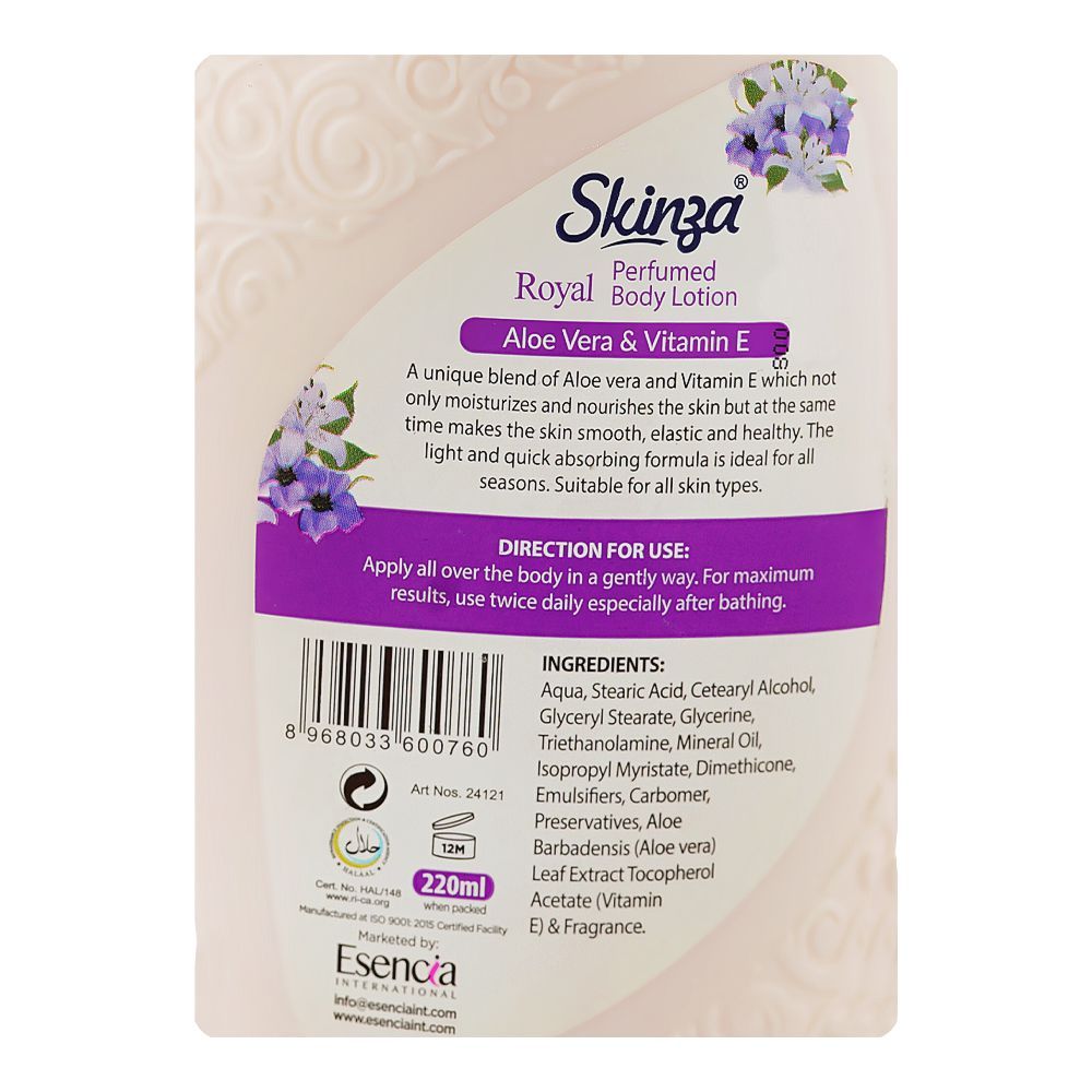 Skinza Royal Perfumed Body Lotion, Aloe Vera & Vitamin E, 220ml