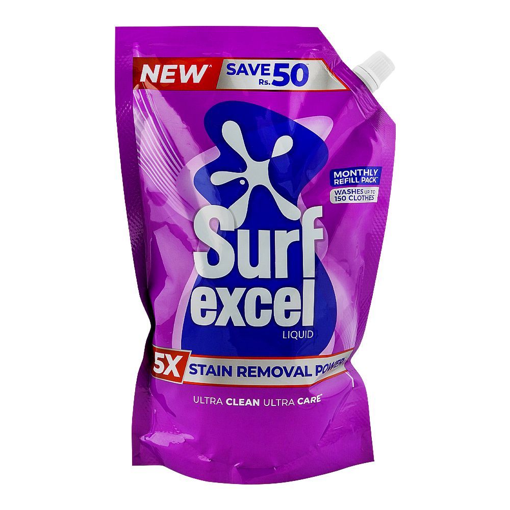 Surf Excel 5x Stain Removal Power Liquid, 900ml Refill Pouch