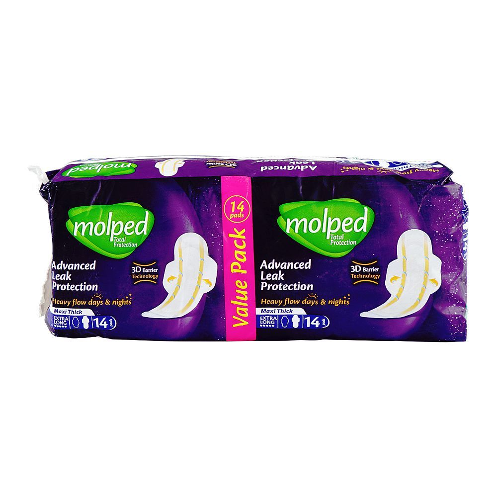 Molped Maxi Thick Advanced Leak Protection Pad With 3D Barrier, Extra ...