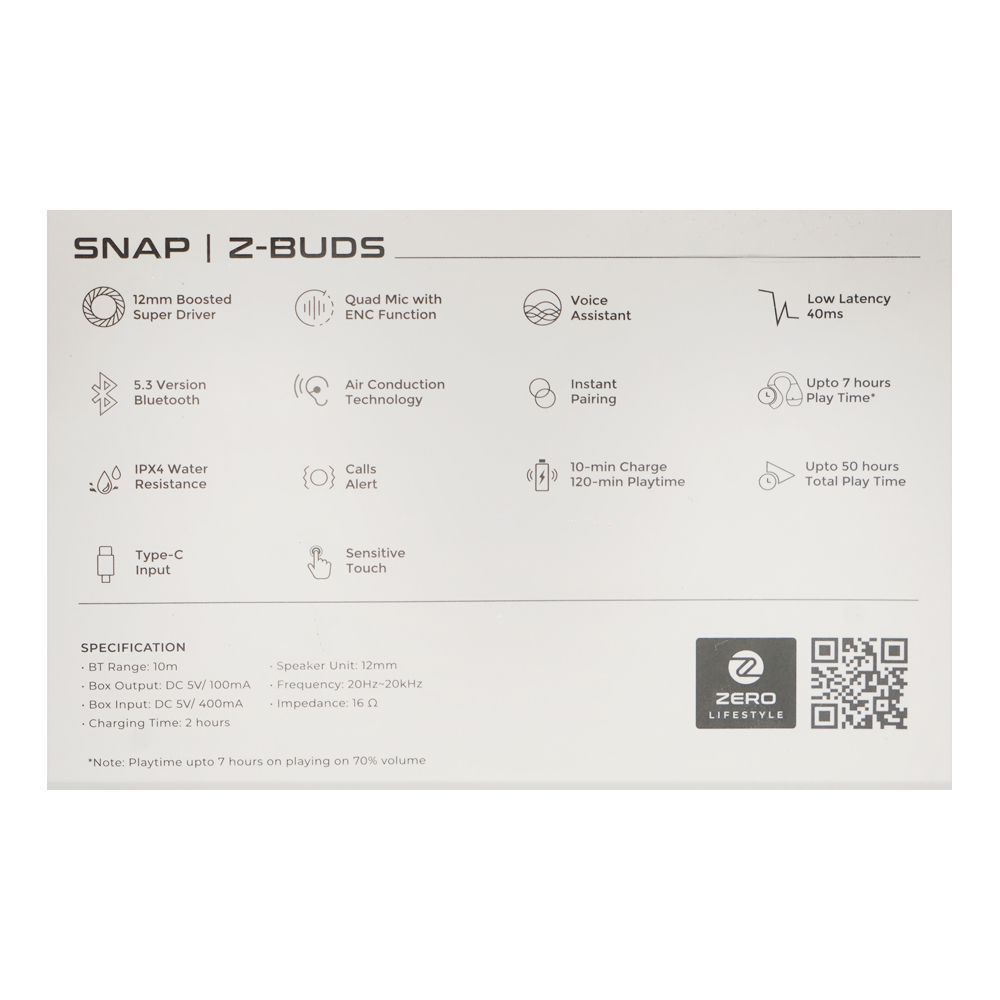 Zero Snap Z-Buds ENC Wireless Earbuds, Up to 7 Hours Play Time, IPX4 ...