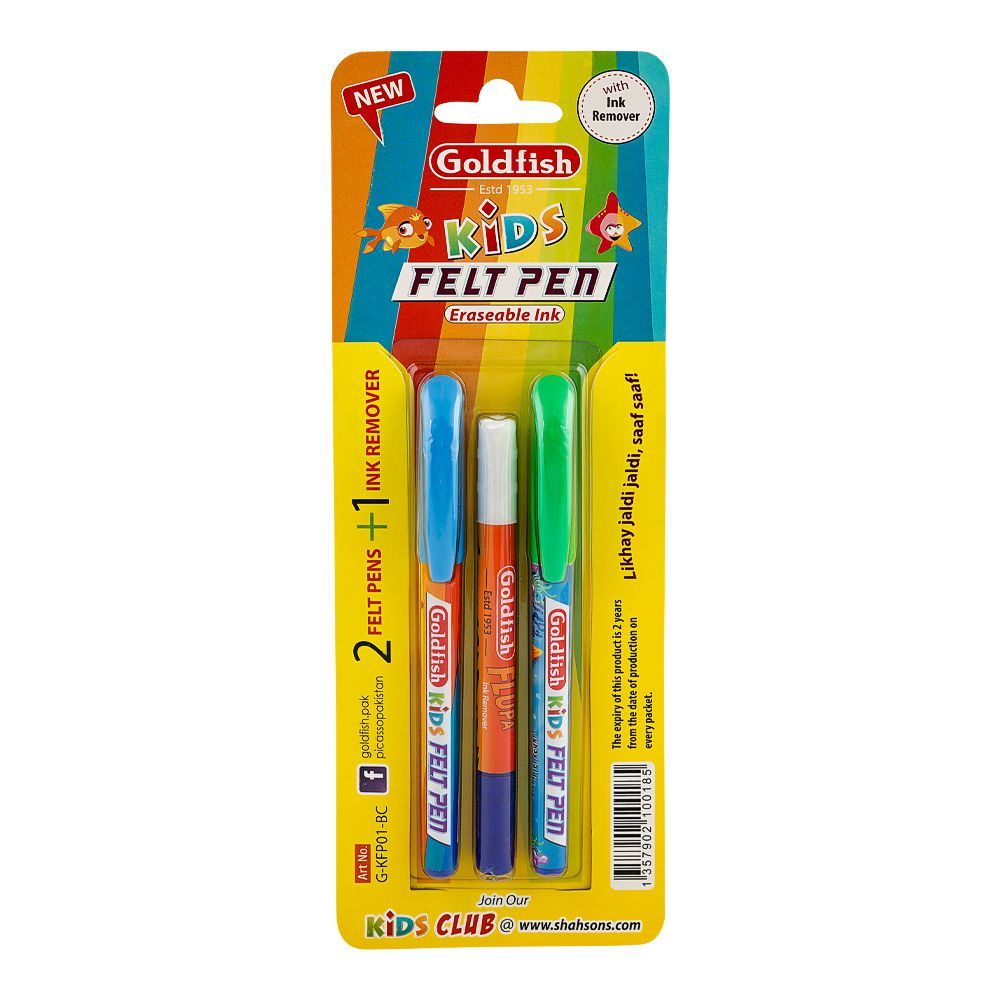 Goldfish Kids Felt Pen 2 Felt Pen + 1 Ink Remover, G-KFP01-BC