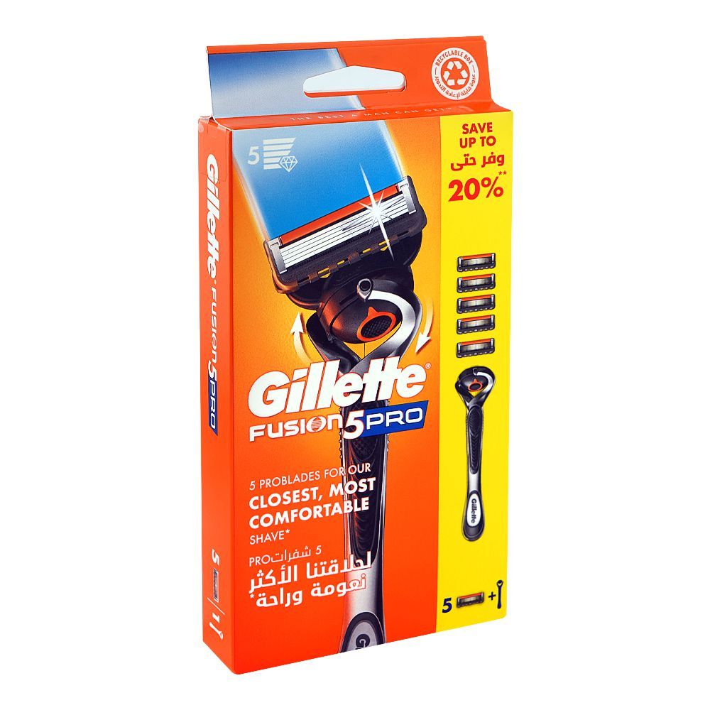 Gillette Fusion 5 Pro Razor + Cartridge, 5-Pack