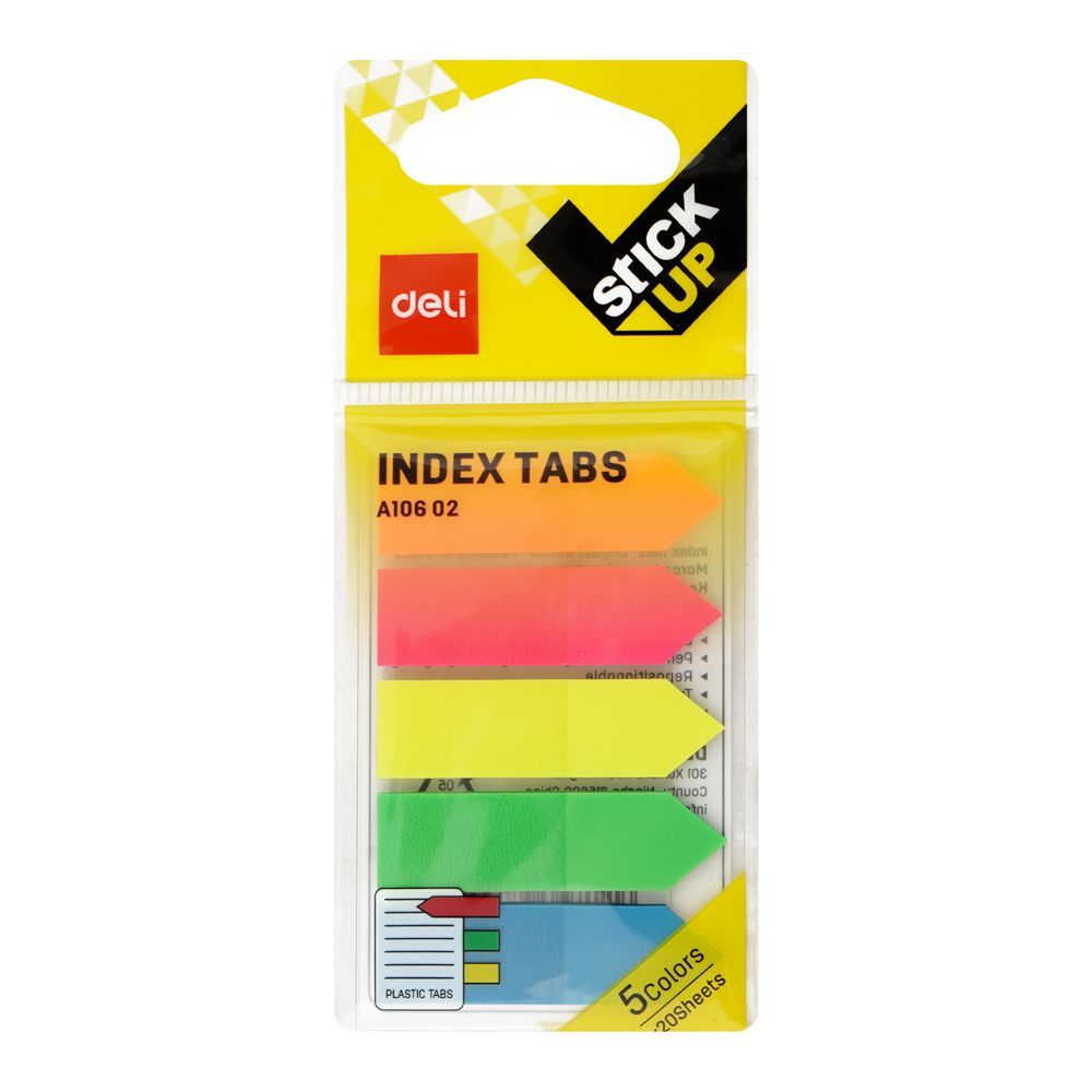 Deli Sticky Notes Index Tabs, Multi, EA10602, 5 X 20-Sheets