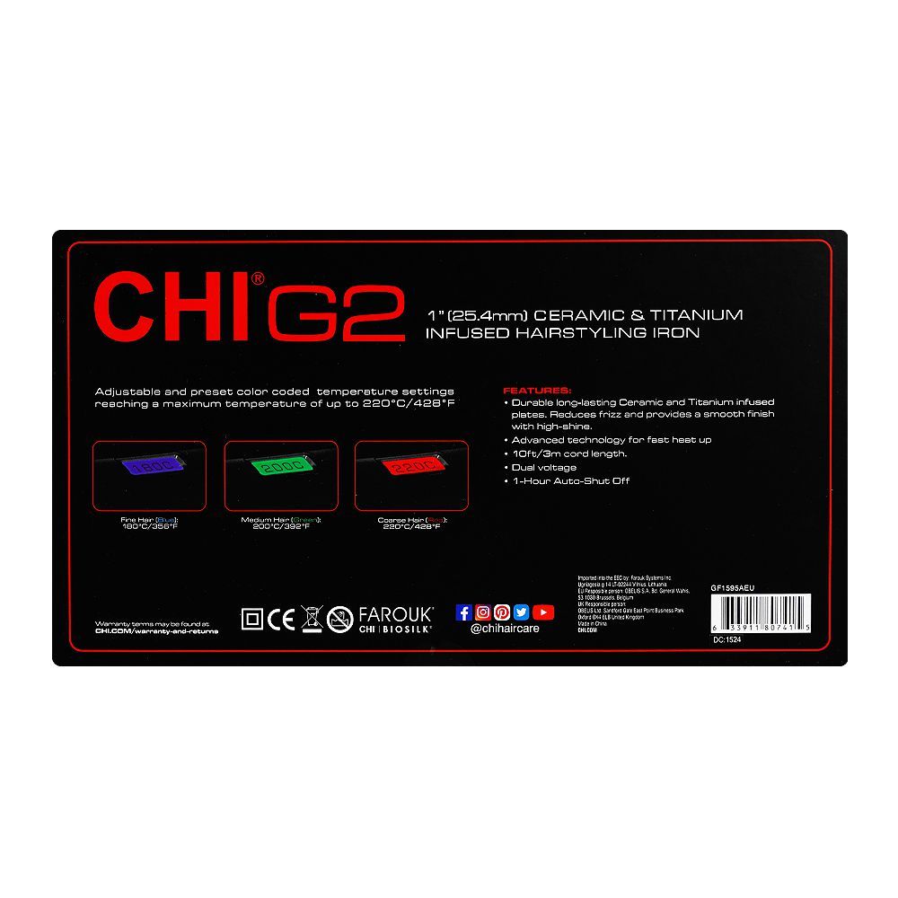 CHI G2 Ceramic & Titanium Infused Hair Styling Iron, 1-Inch, GF1595AEU