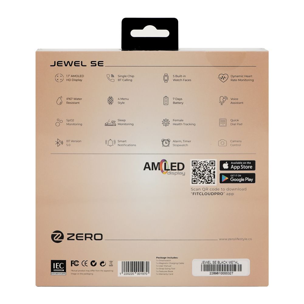 Zero 1.1 Inches AMOLED HD Display Jewel SE Smart Watch, IP67 Water ...