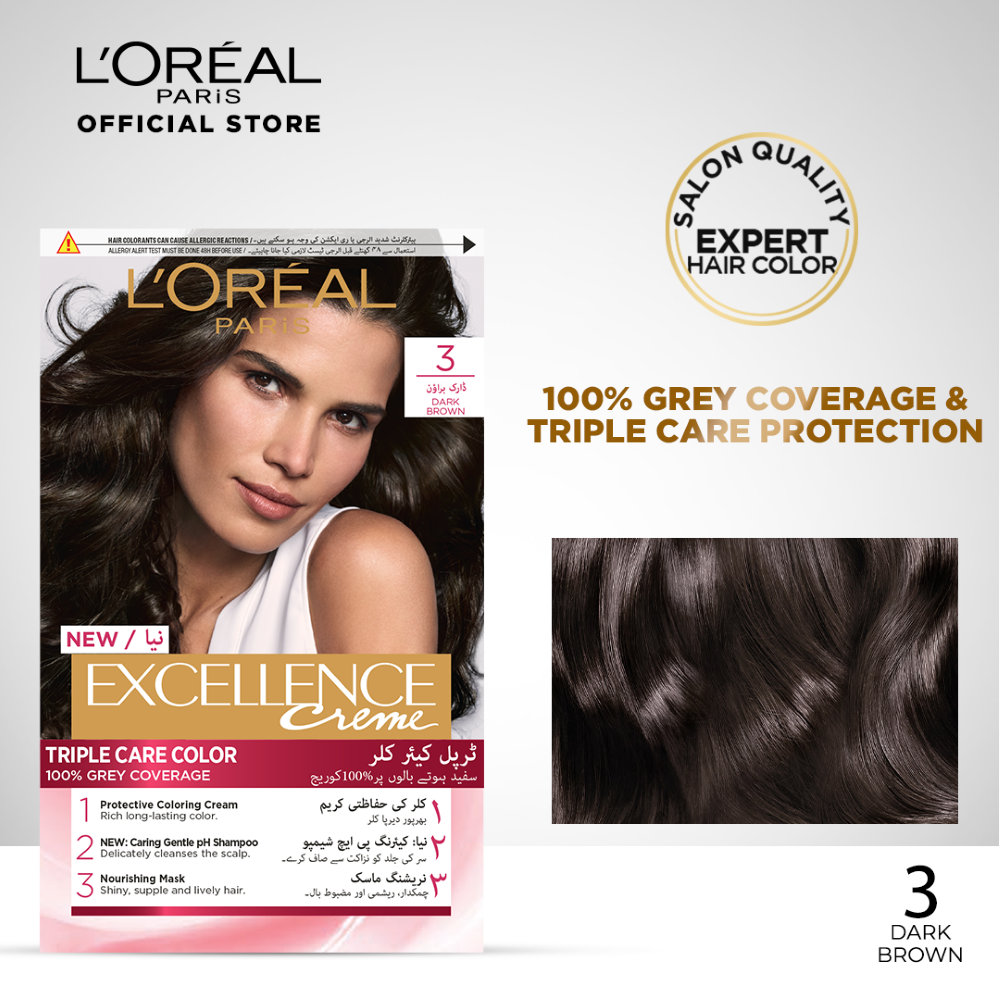 Buy L'Oreal Paris Excellence Creme Hair Colour, Dark Brown 3 Online at ...